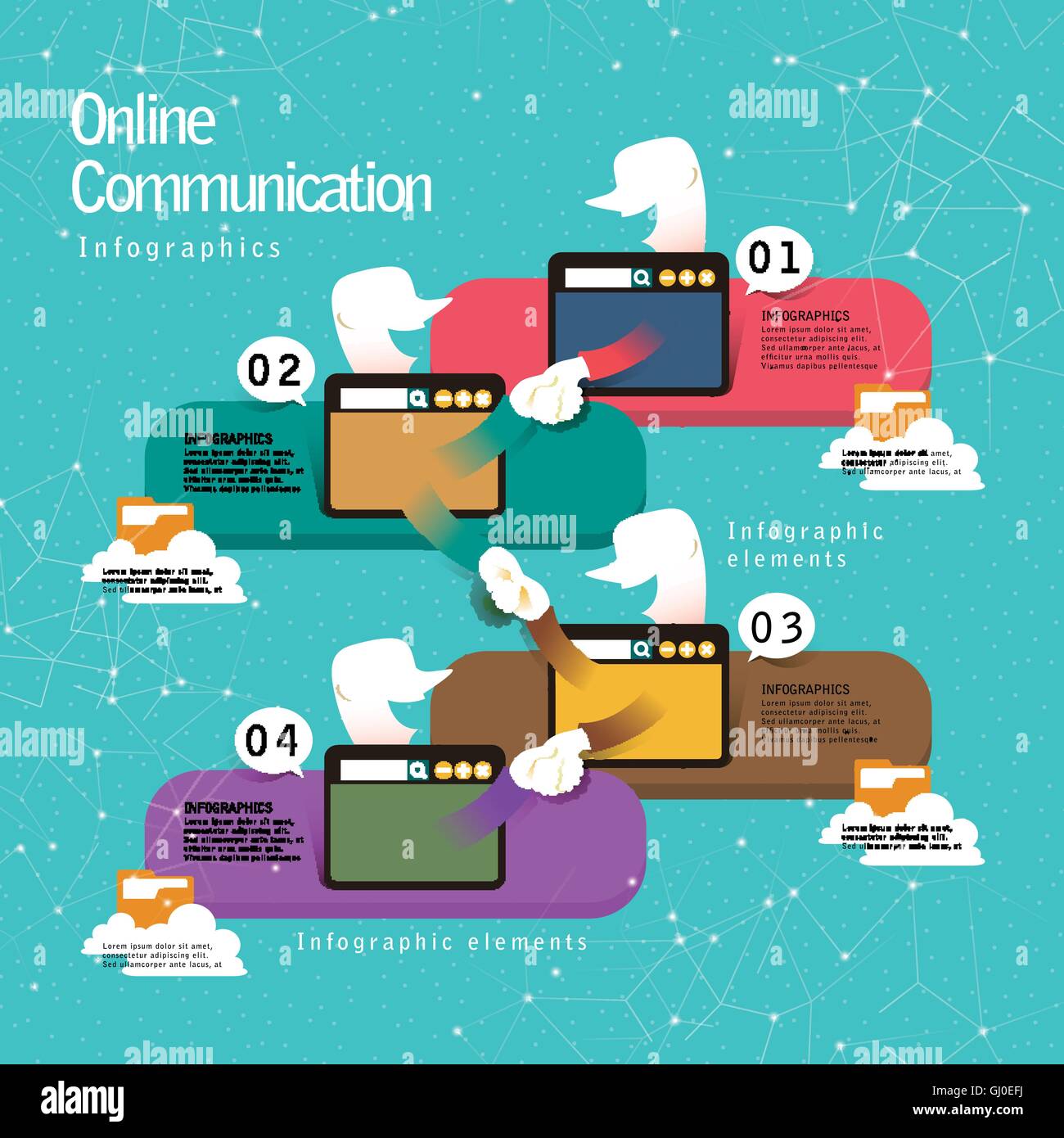 Online communication flat design with people collaborate through ...
