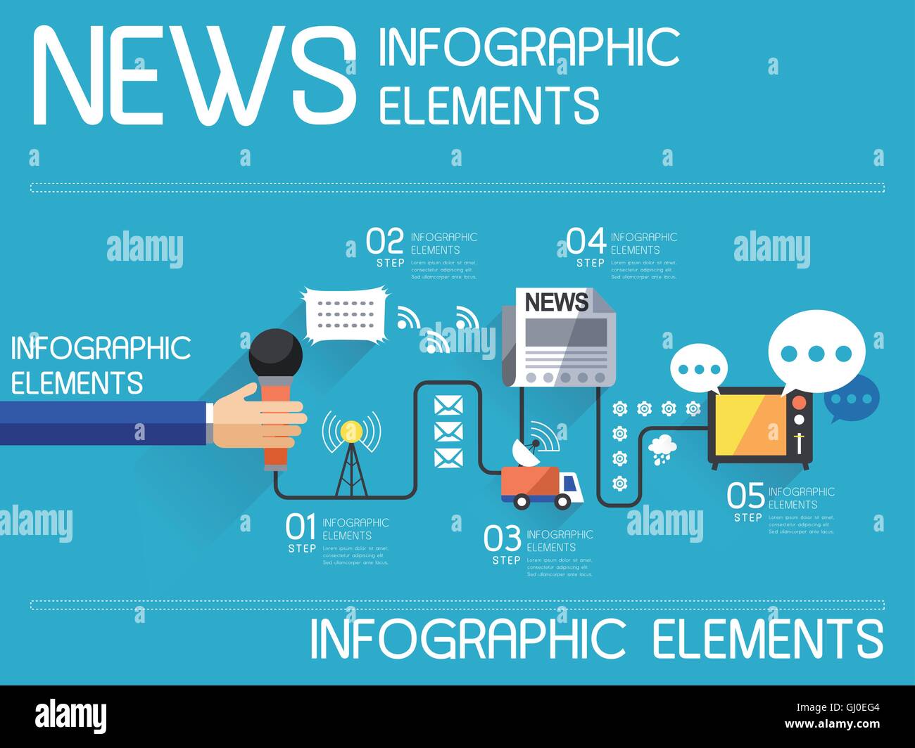 Mass media industry flat design with a hand holds microphone Stock ...