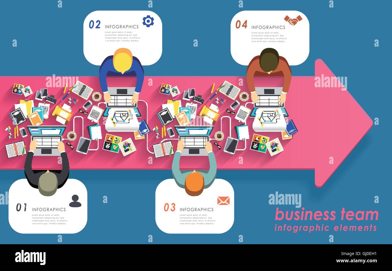 Top view of Teamwork concept flat design with people work together ...