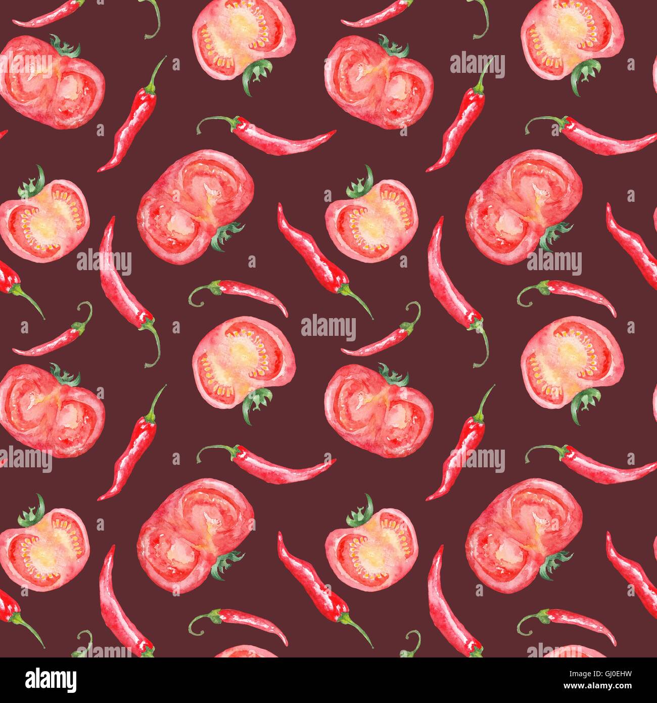Seamless kitchen texture with red vegetables on maroon background Stock ...