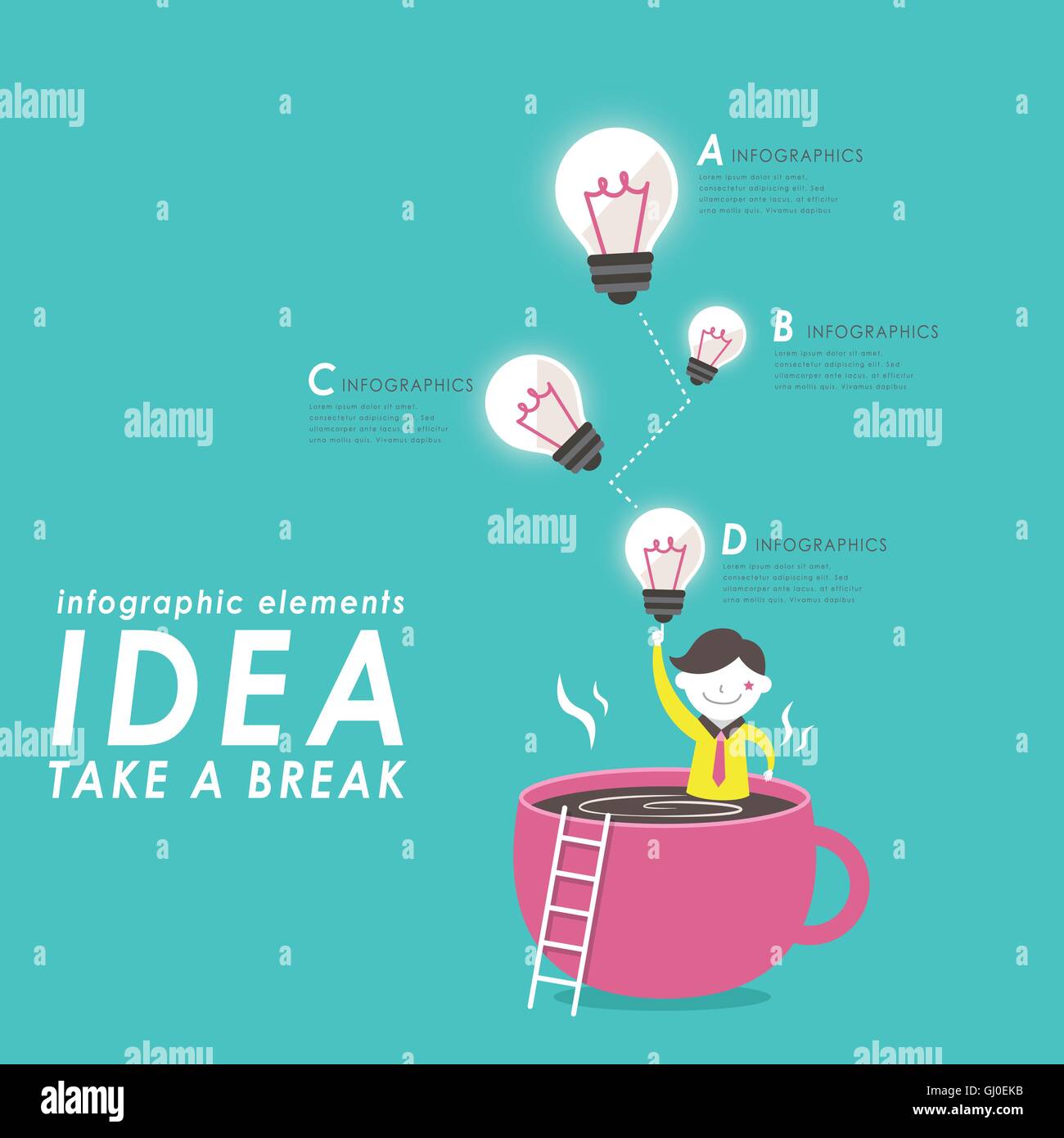 Creative thinking flat design with lighting bulbs and coffee Stock ...