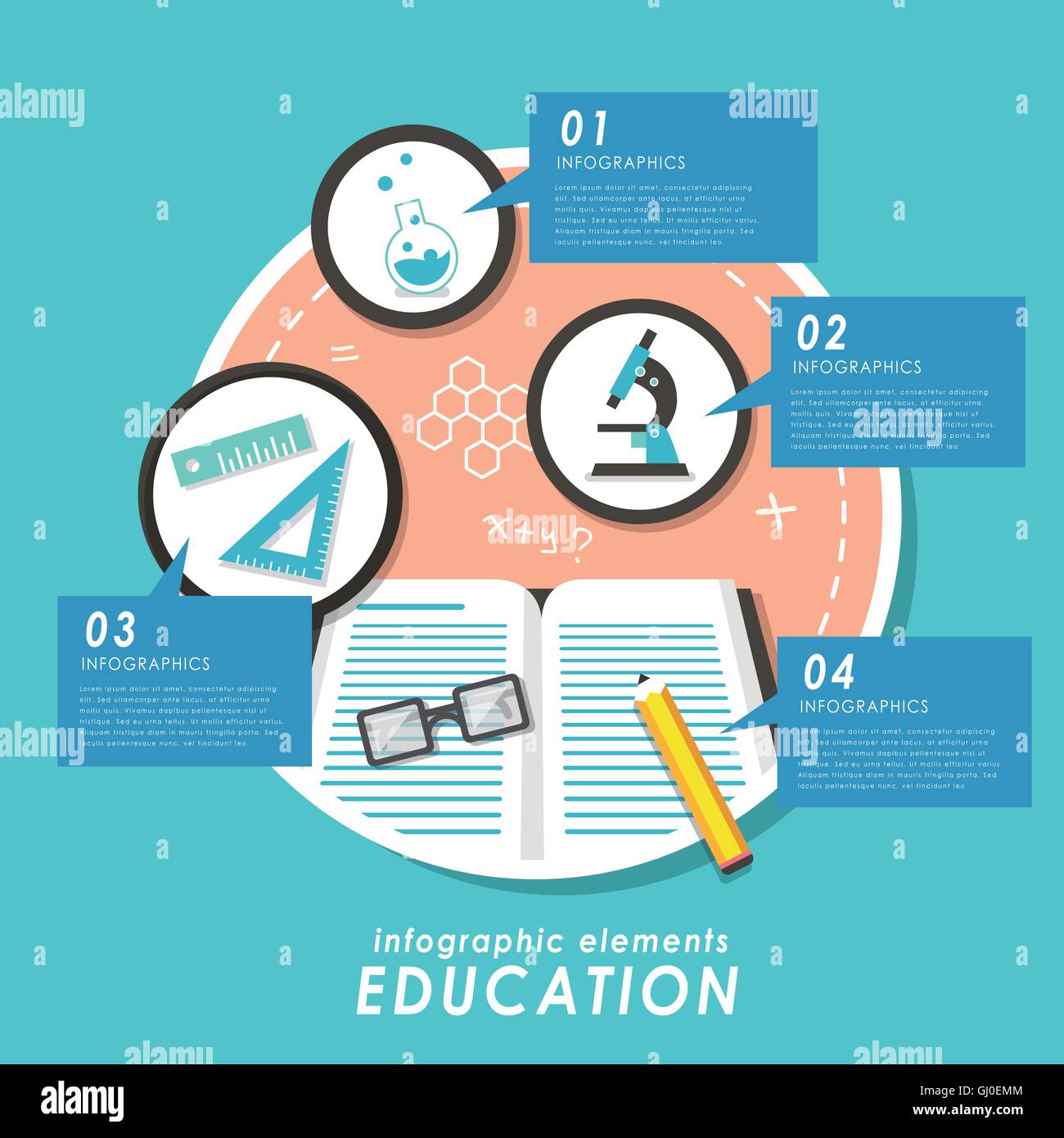 Education flat design with books and stationery in blue Stock Vector ...