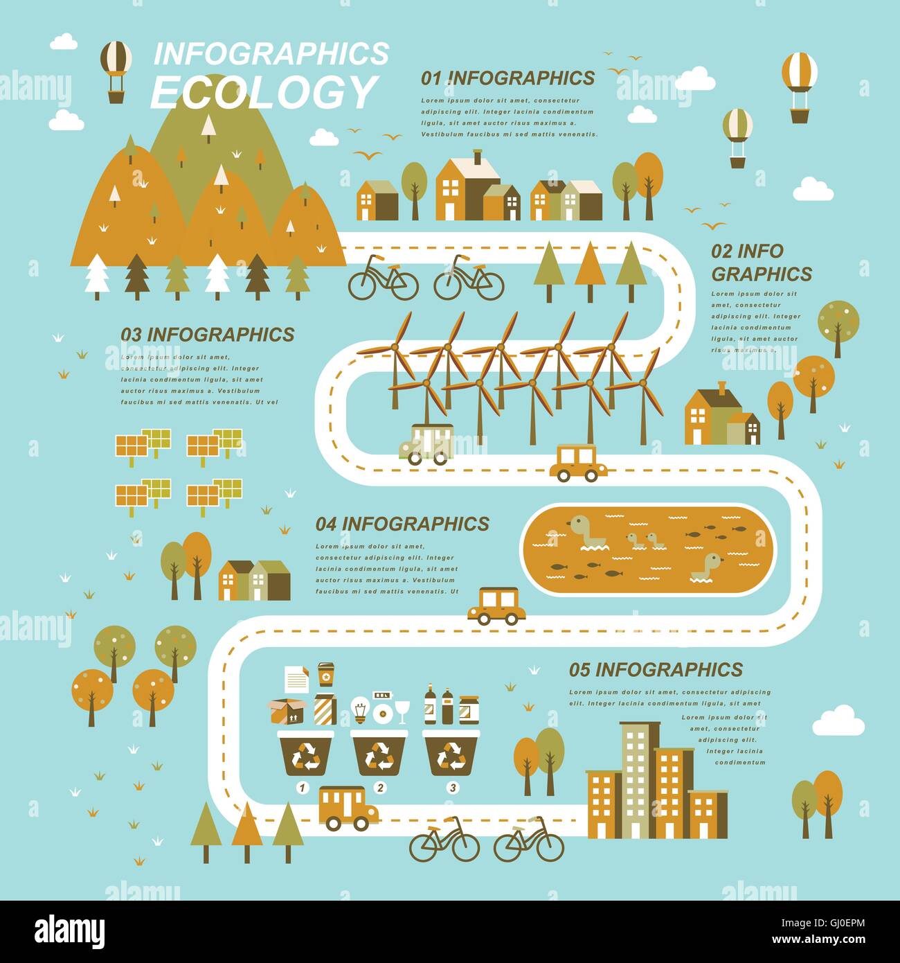 Lovely ecology flat design with eco-friendly town scenery Stock Vector ...
