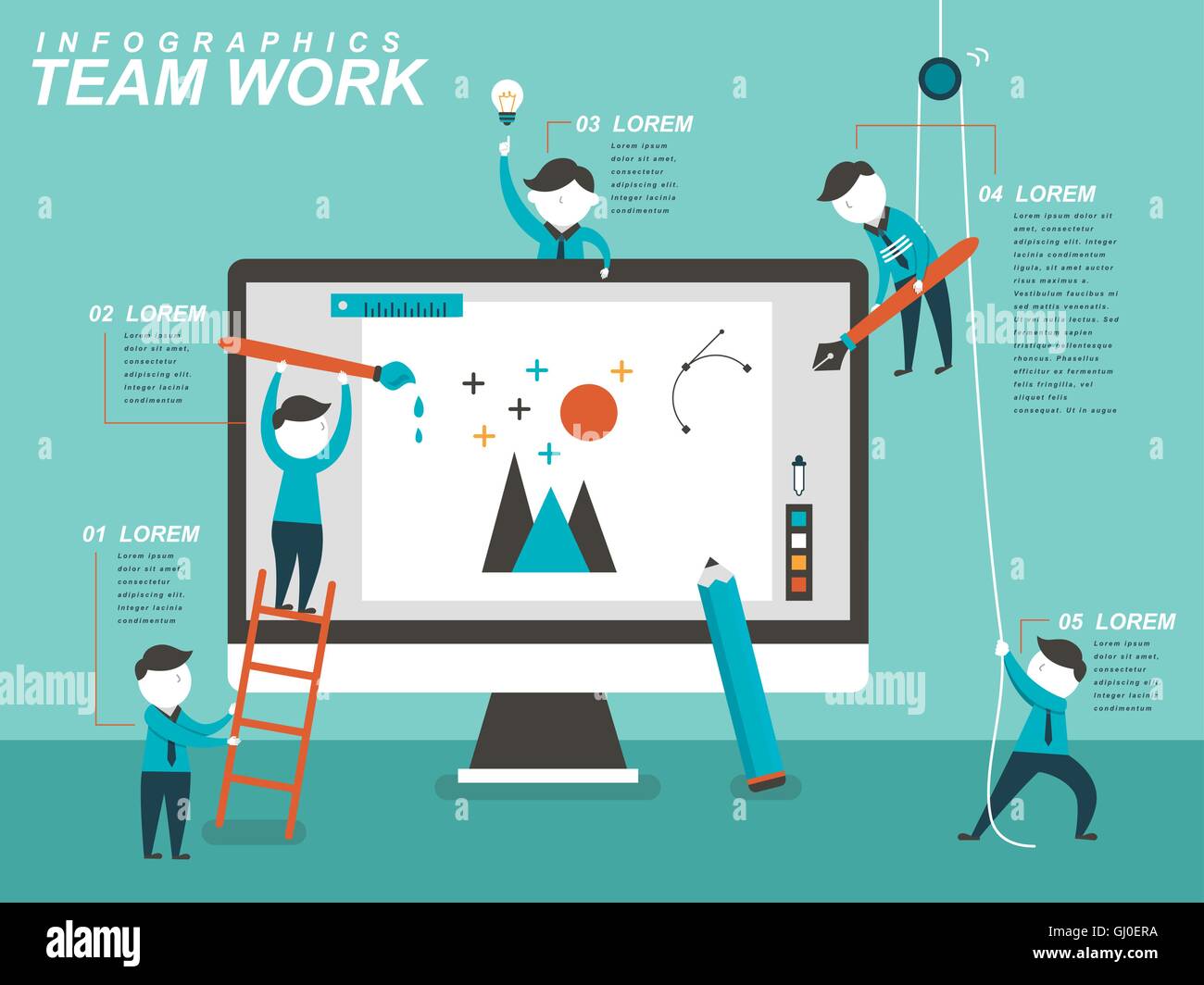 Teamwork concept flat design with people drawing together Stock Vector ...