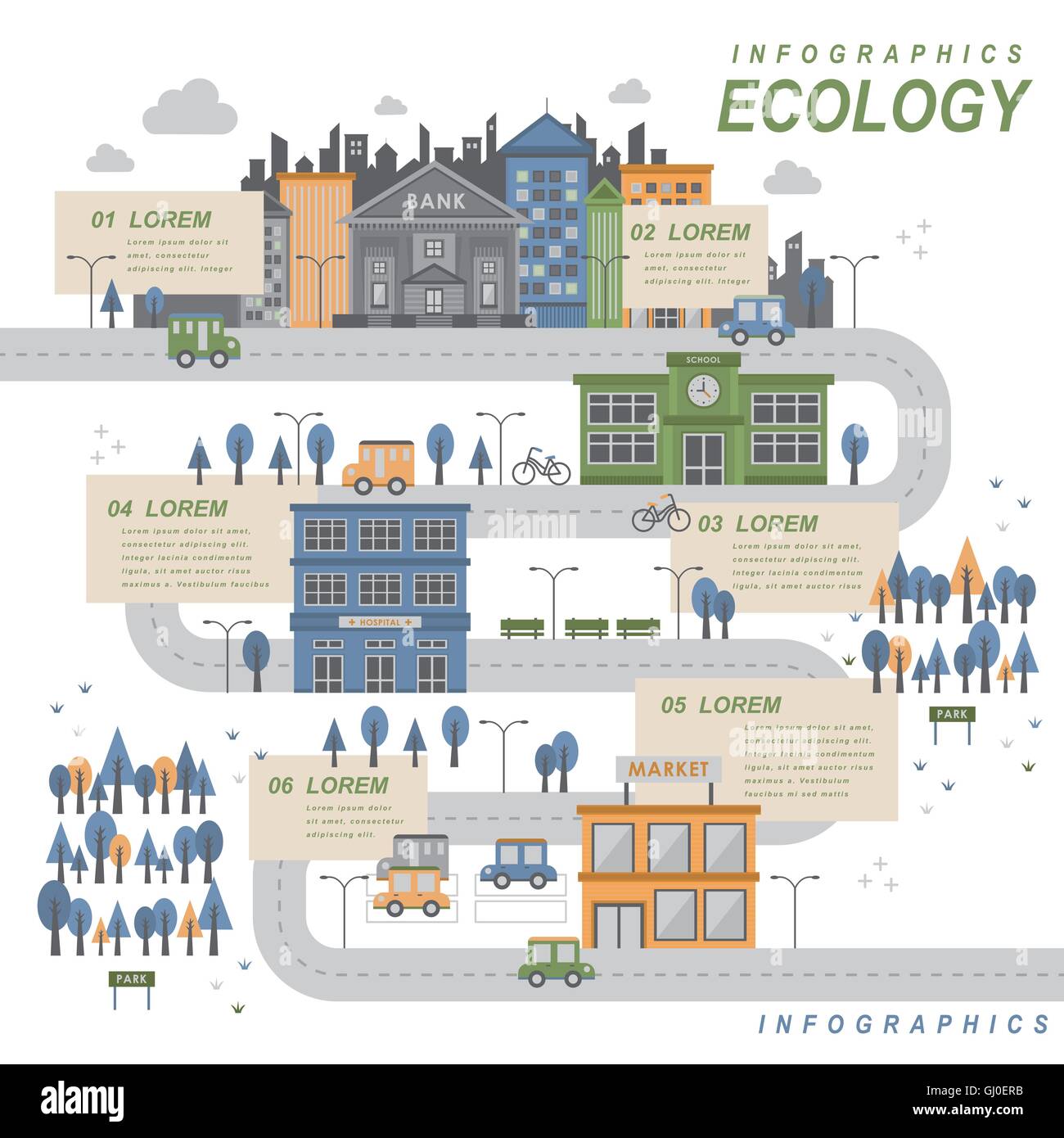 Lovely ecology flat design with eco-friendly town scenery Stock Vector ...
