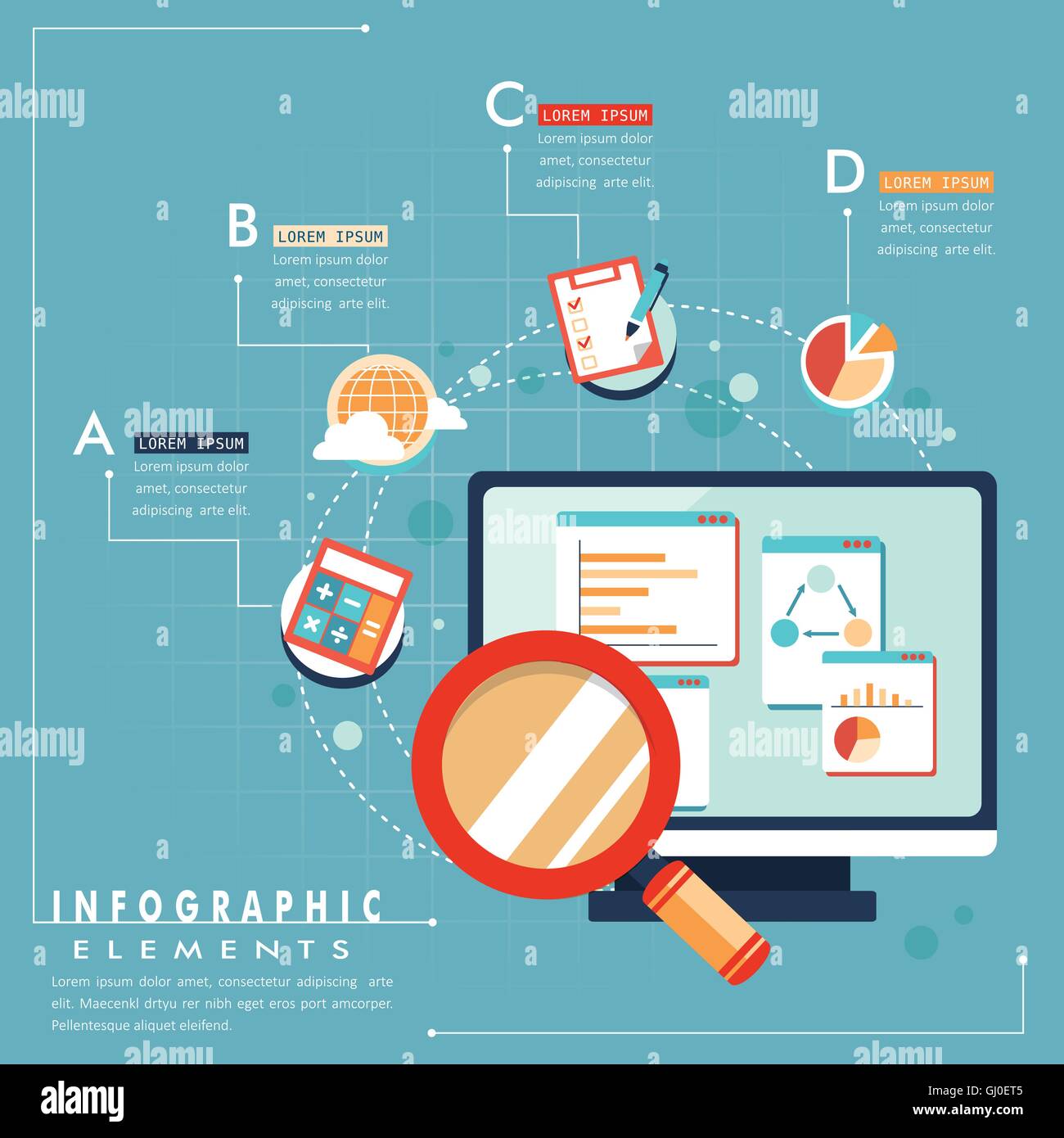 Business analysis concept with tablet and chart graph in flat style ...