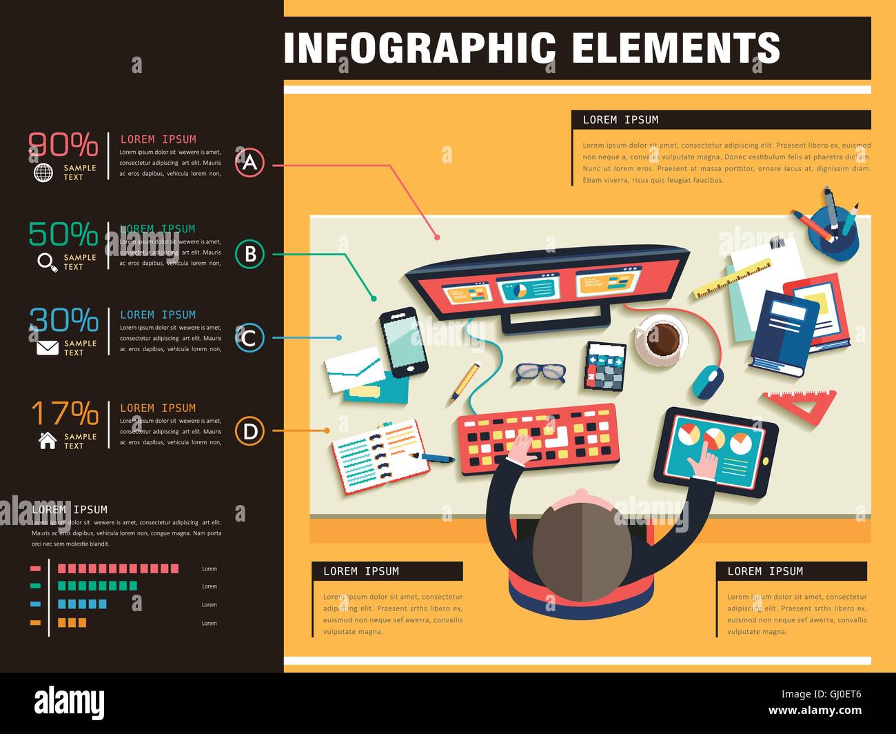 Creative process concept flat design with top view of workplace Stock ...