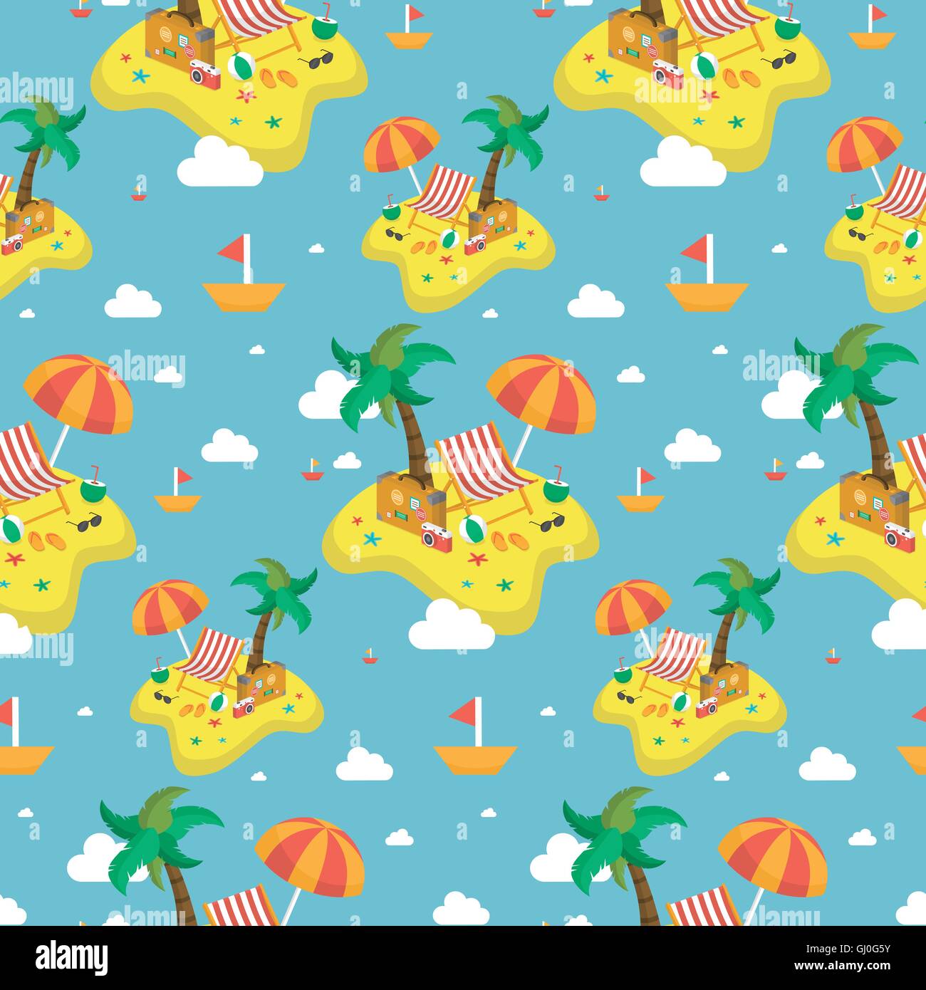 Summer attractive vacationland beach seamless pattern design Stock ...