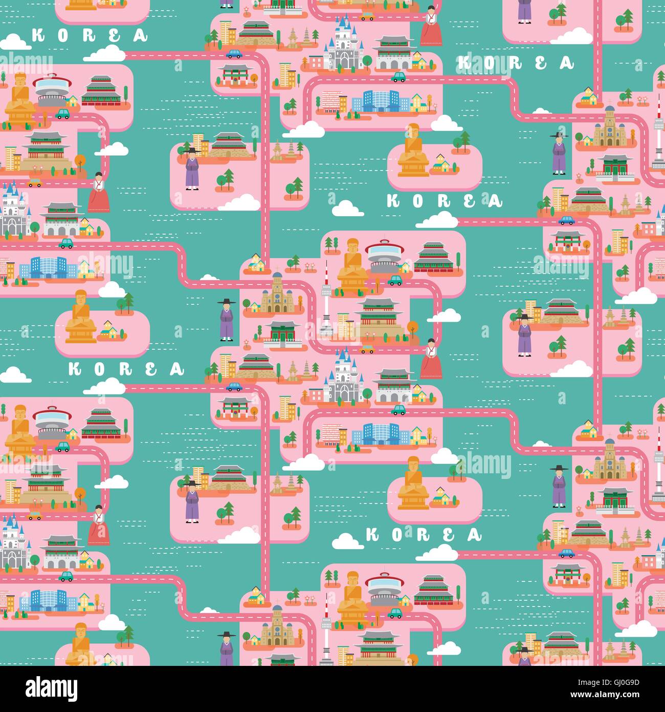 South Korea travel map seamless pattern design Stock Vector Image & Art ...