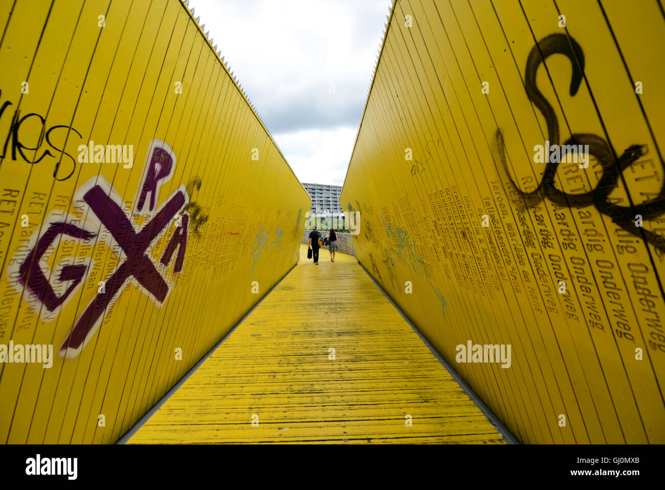 The yellow crowdfunded pedestrian bridge in Rotterdam Stock Photo - Alamy