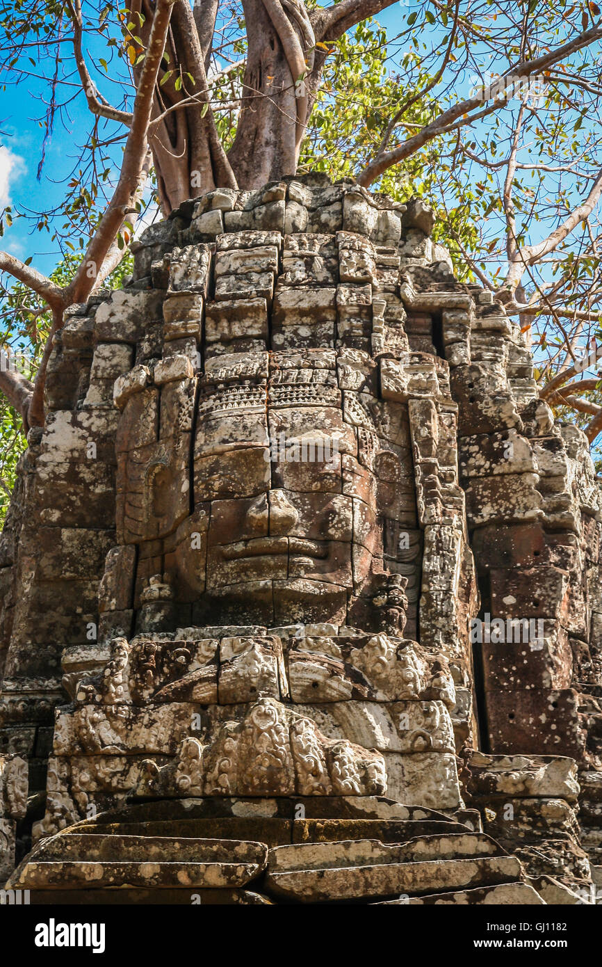 Huge stone face form in the Bayon Temple in the Angkor temple complex ...