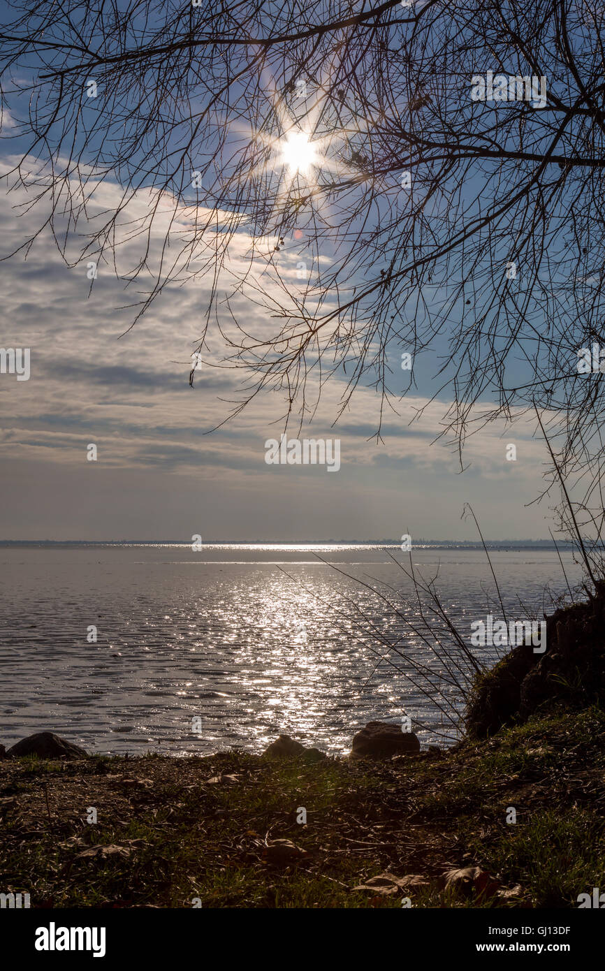 Beautiful sunset light on winter lake Balaton (Hungary Stock Photo - Alamy