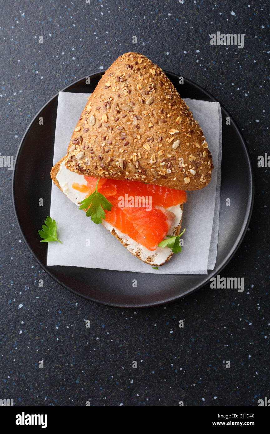 Salmon and cheese sandwich top view Stock Photo - Alamy