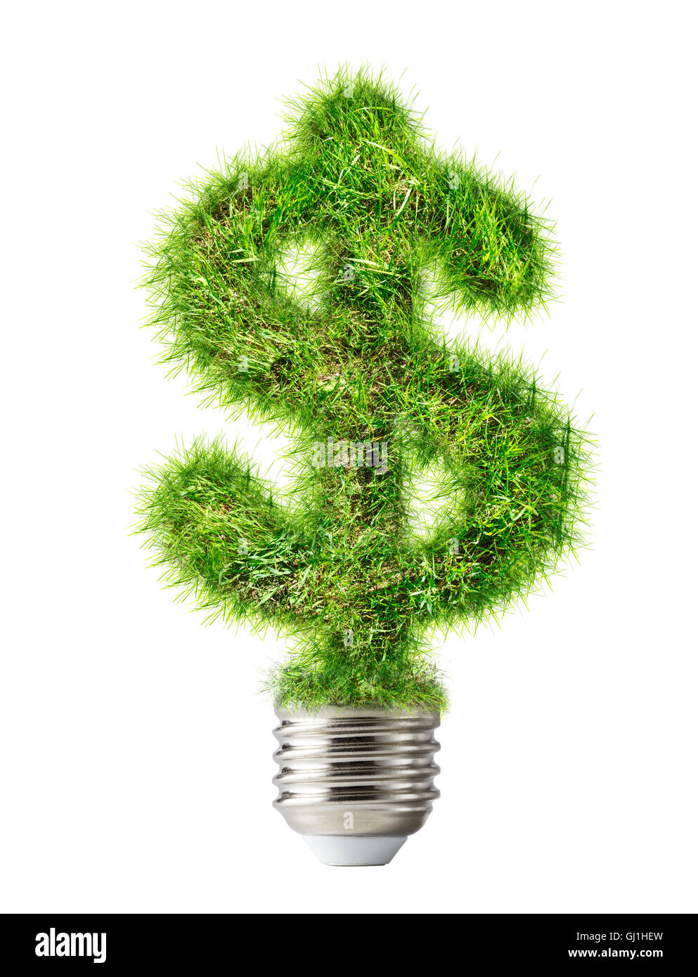 Dollar sign made of green grass as lamp bulb Stock Photo - Alamy