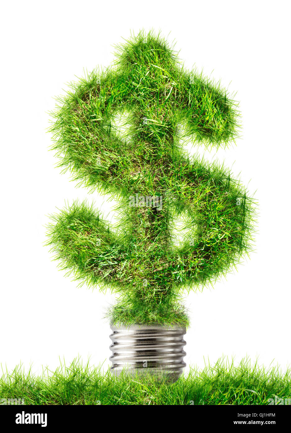 Dollar sign made of green grass as lamp bulb Stock Photo - Alamy