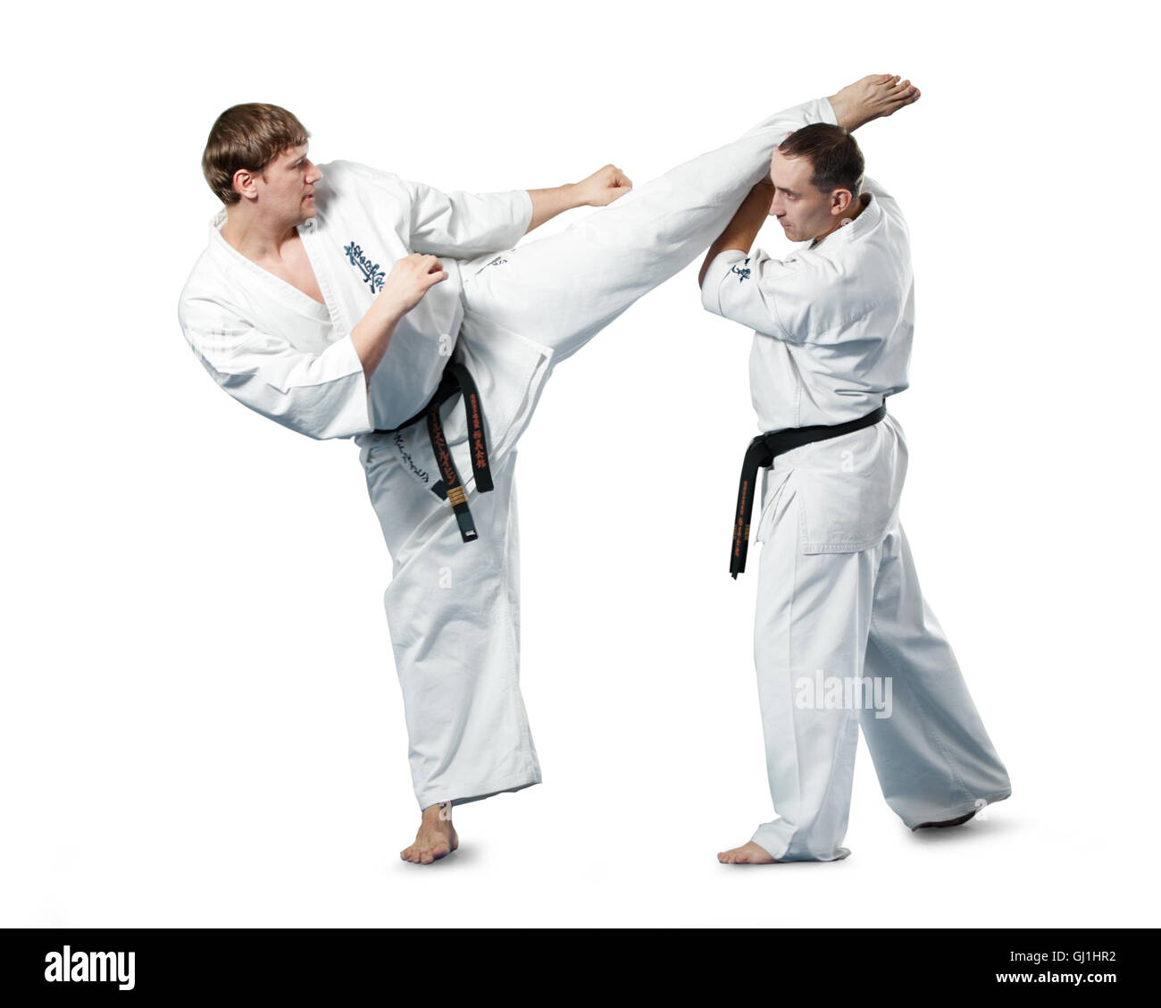 Karate fighters in action on white background Stock Photo - Alamy