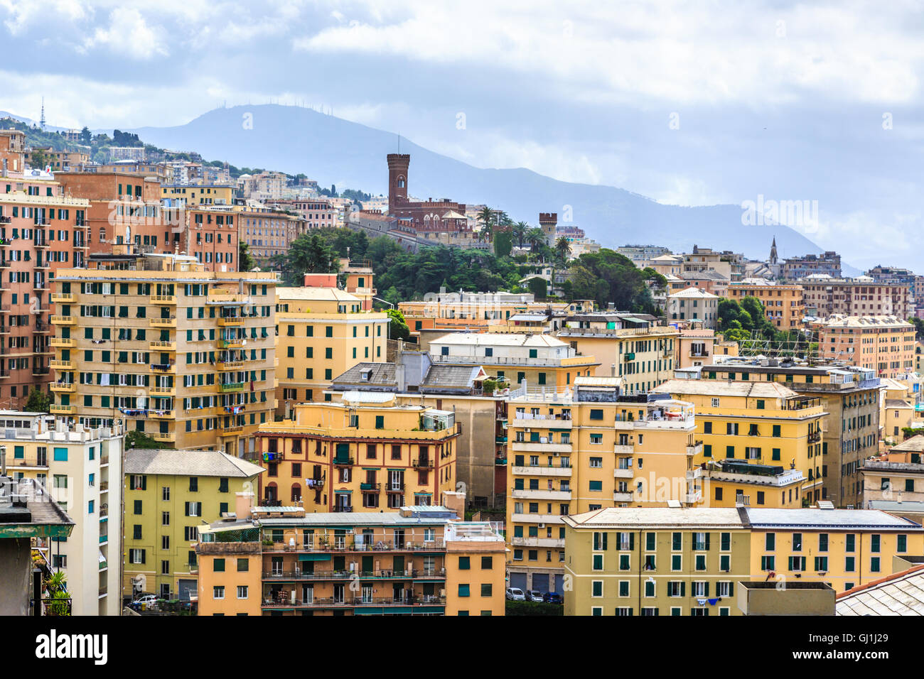 Genoa old city view from the mountain horizontal Stock Photo - Alamy