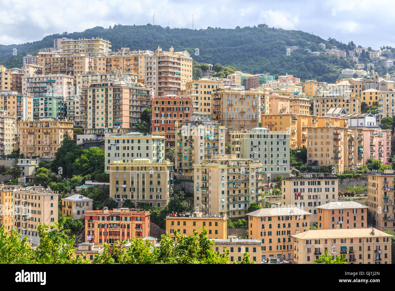 Genoa old city view from the mountain horizontal Stock Photo - Alamy