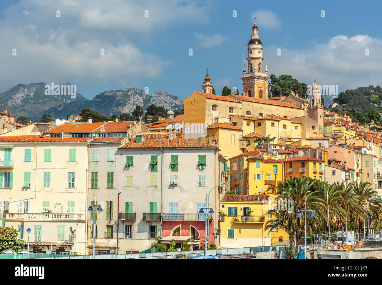 Riviera town Menton view with mountain and church Stock Photo - Alamy