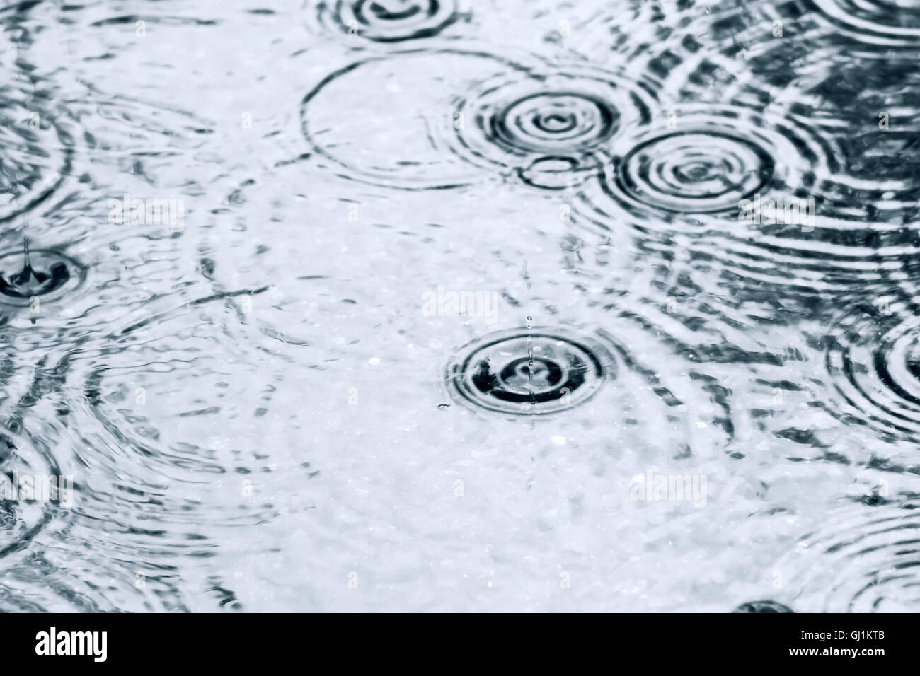 Rain drops rippling in a puddle with reflection Stock Photo - Alamy