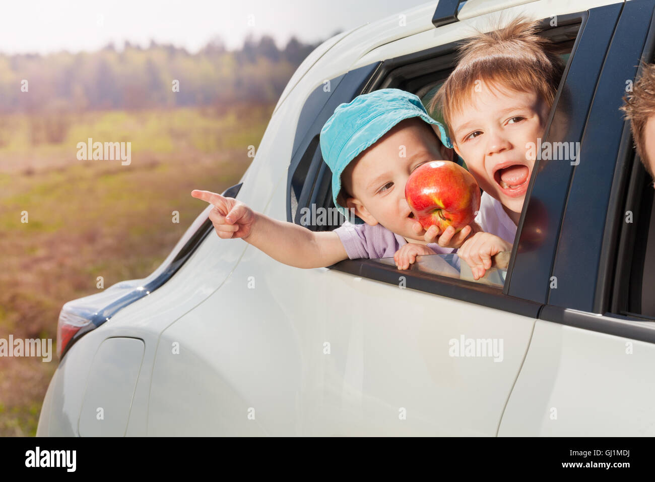 Two little passengers having fun travelling by car Stock Photo - Alamy