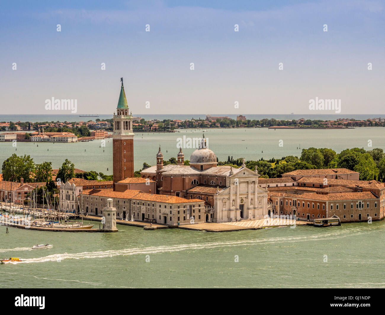 Aerial view of the white Istrian marble facade of the church of San ...