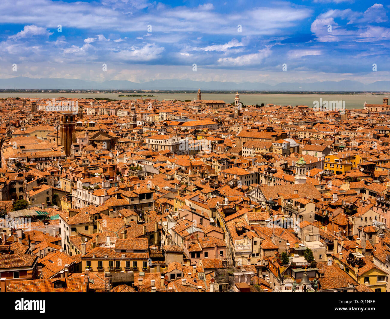 Aerial view of Venice terracotta rooftops, Venice, Italy Stock Photo ...