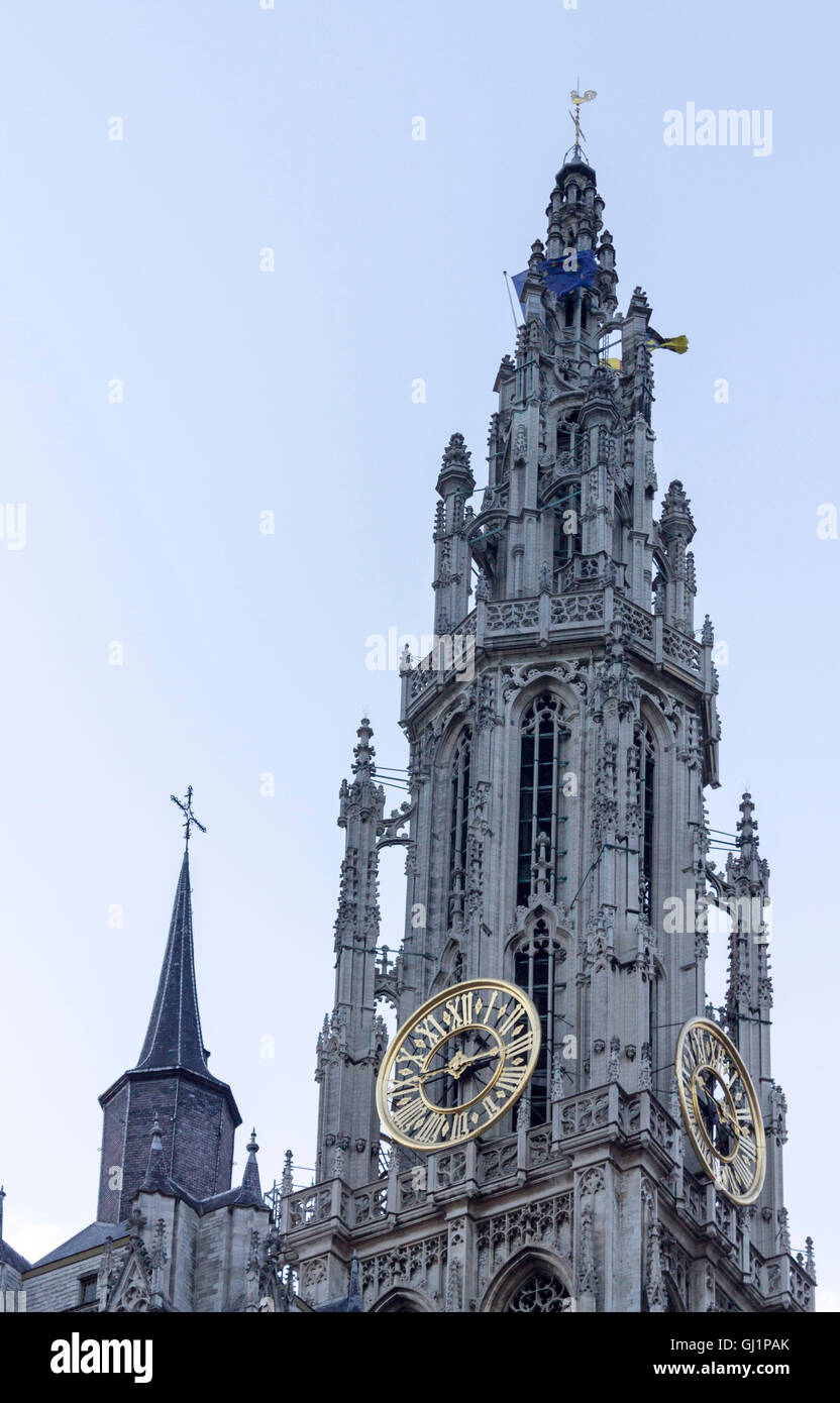 Cathedral Clock Tower, Antwerp, Belgium Stock Photo - Alamy