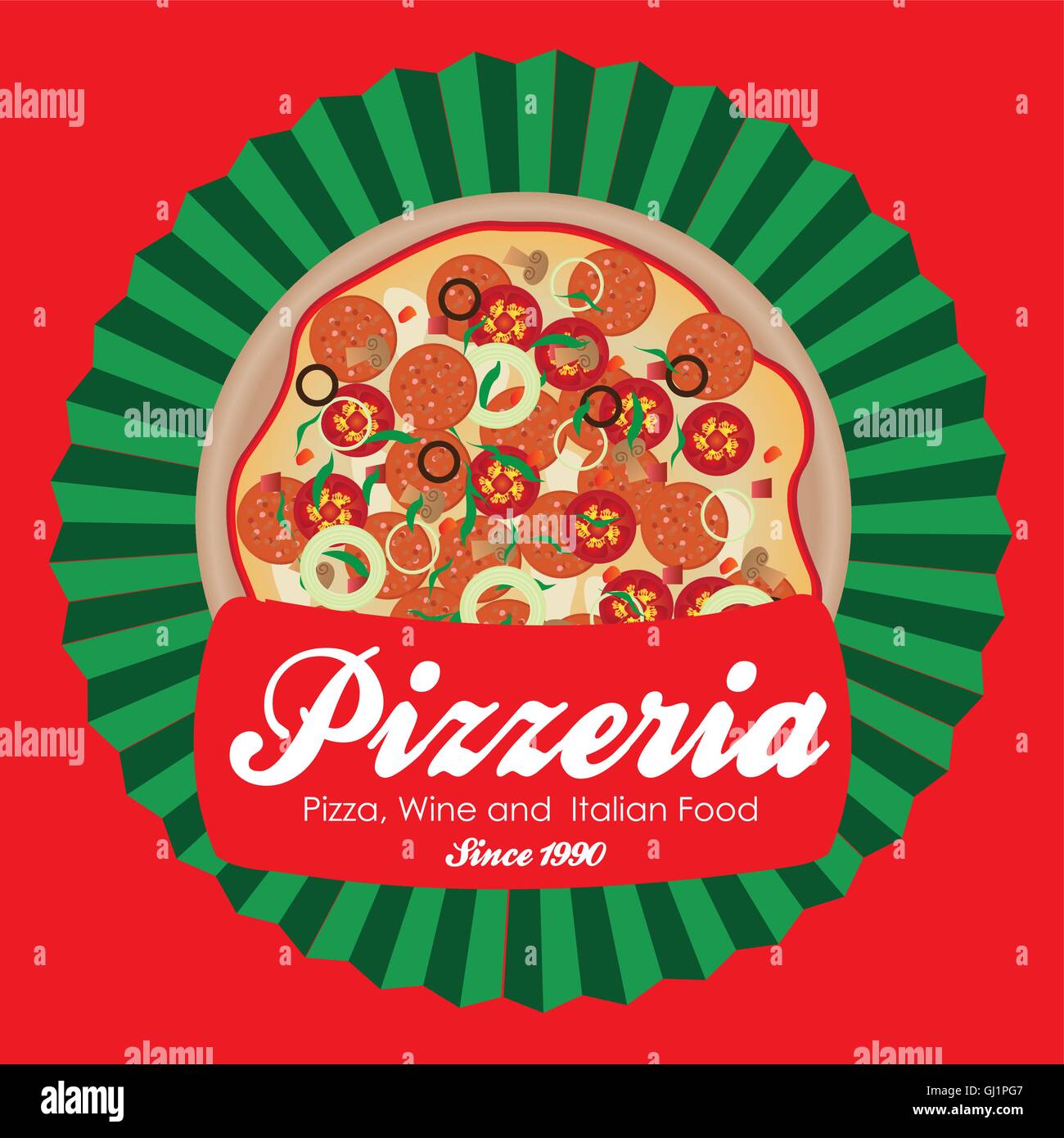 pizzeria label illustrations with pizza vector illustration Stock ...
