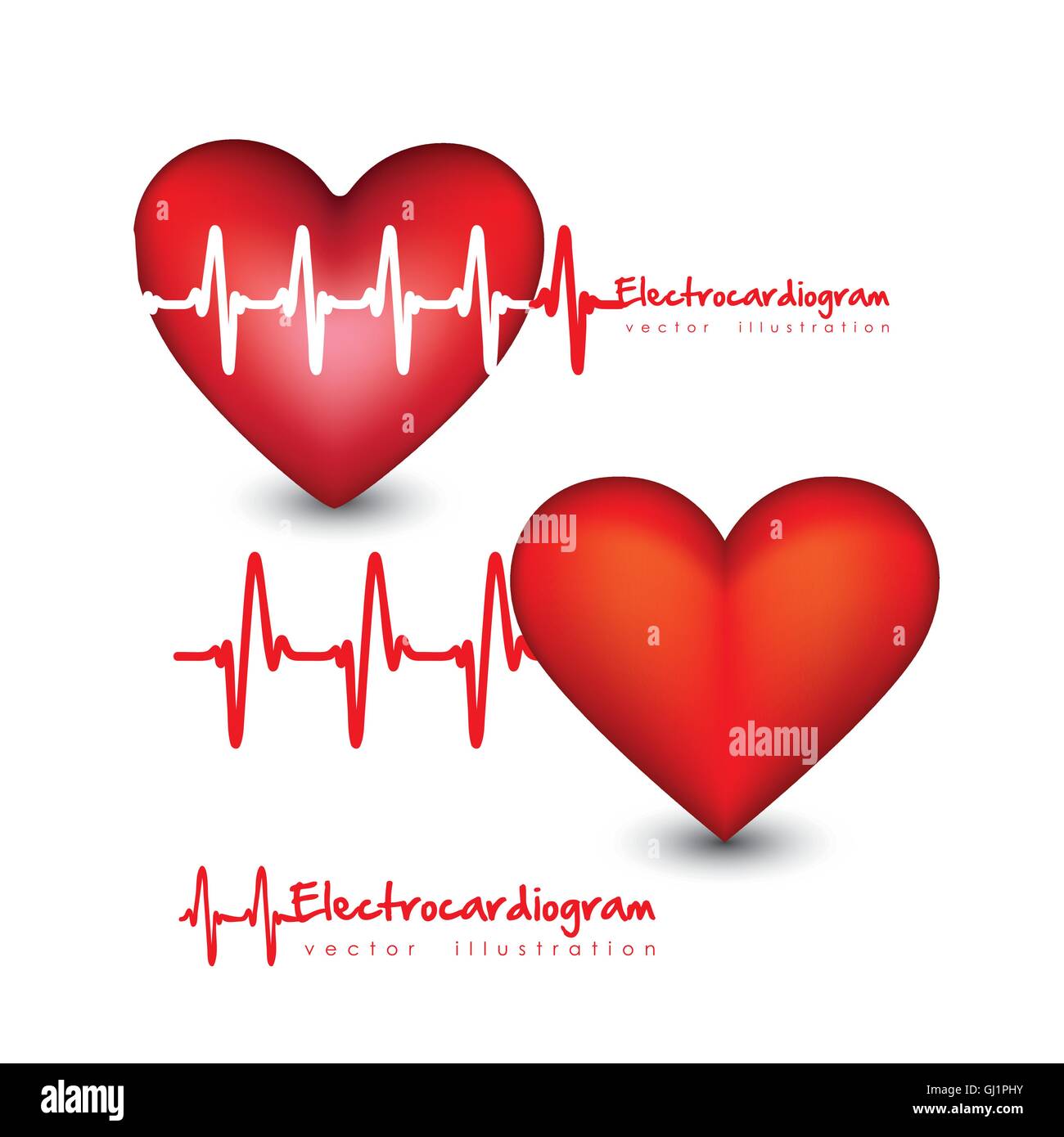 Illustration of different types of hearts with heart beat isolat Stock ...