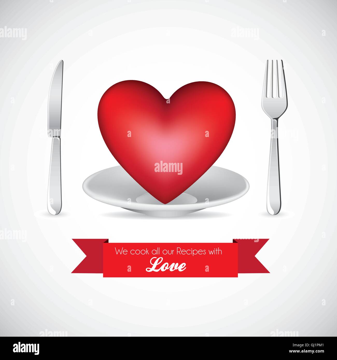 illustration of heart and covered dish I love the food we cook a Stock ...