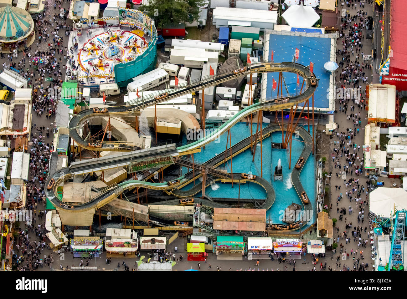 Aerial view, Cranger Kirmes 2016 largest folk festival in the Ruhr ...
