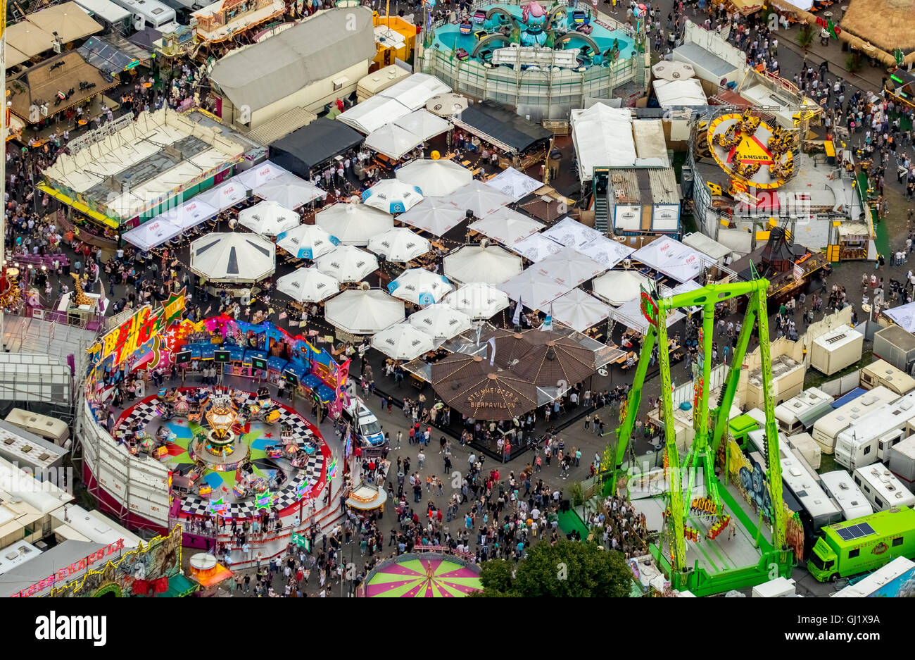 Aerial view, Cranger Kirmes 2016 largest folk festival in the Ruhr area ...