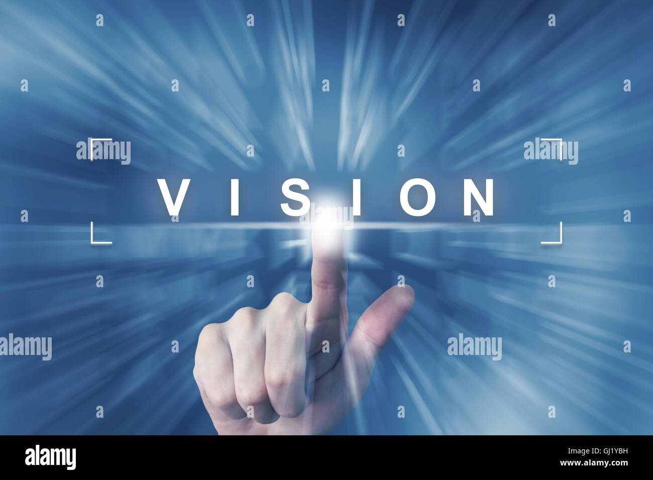 hand clicking on business vision button with zoom effect background ...