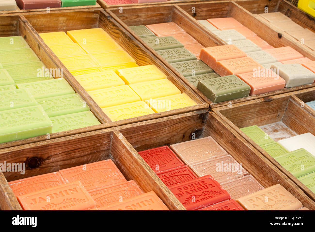 colorful and fragrant herbal soap market in France Stock Photo - Alamy