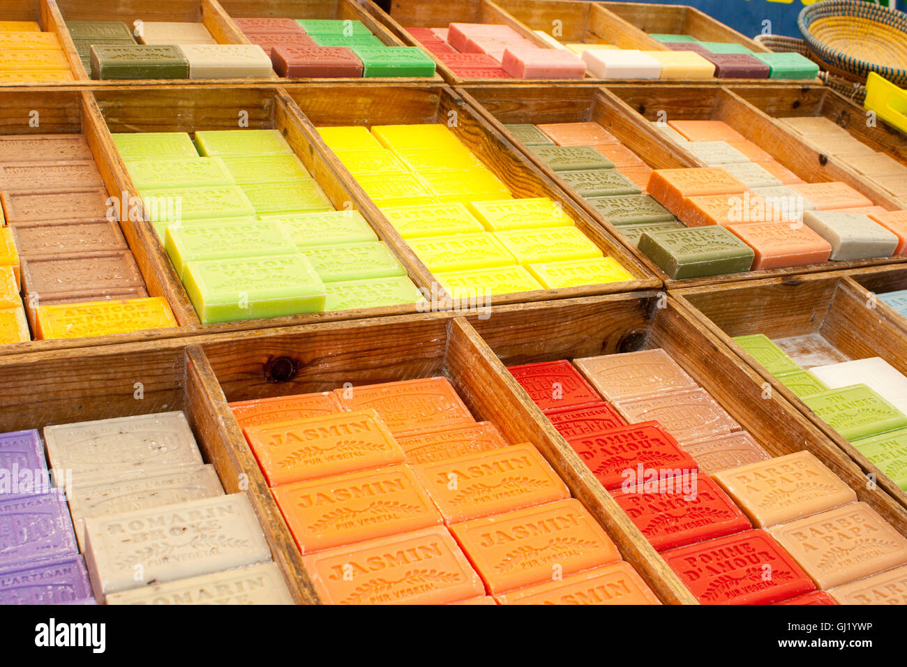 colorful and fragrant herbal soap market in France Stock Photo - Alamy