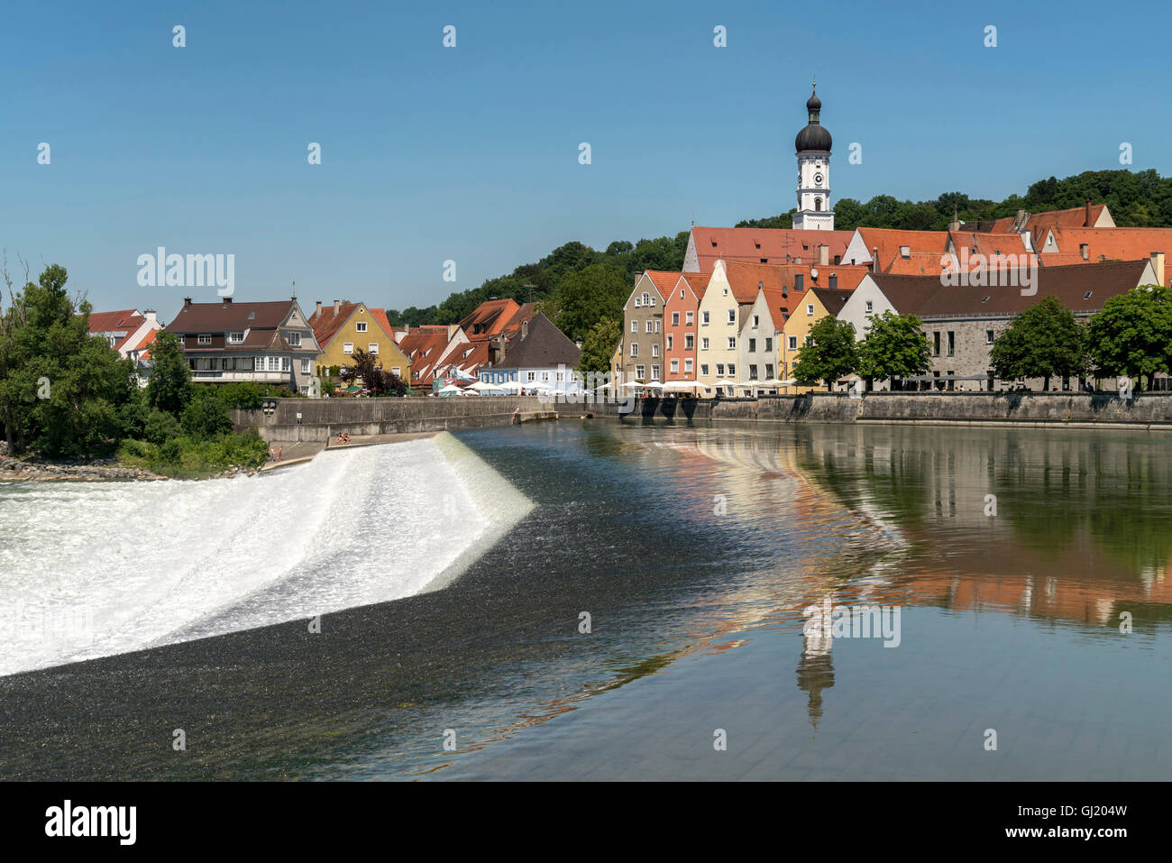 Lech weir and the historic centre of landsberg am lech hi-res stock ...