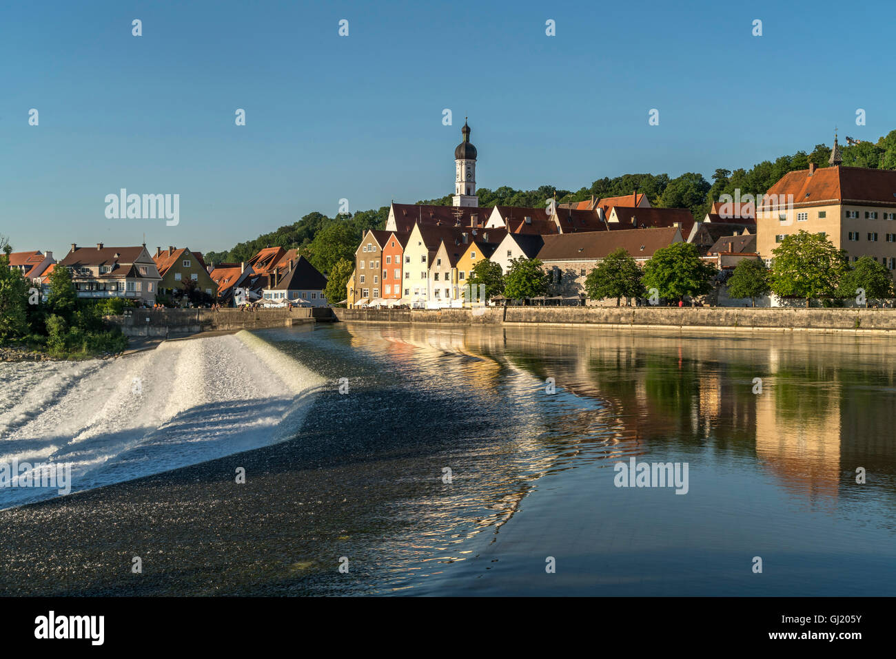 Lech weir and the historic centre of landsberg am lech hi-res stock ...