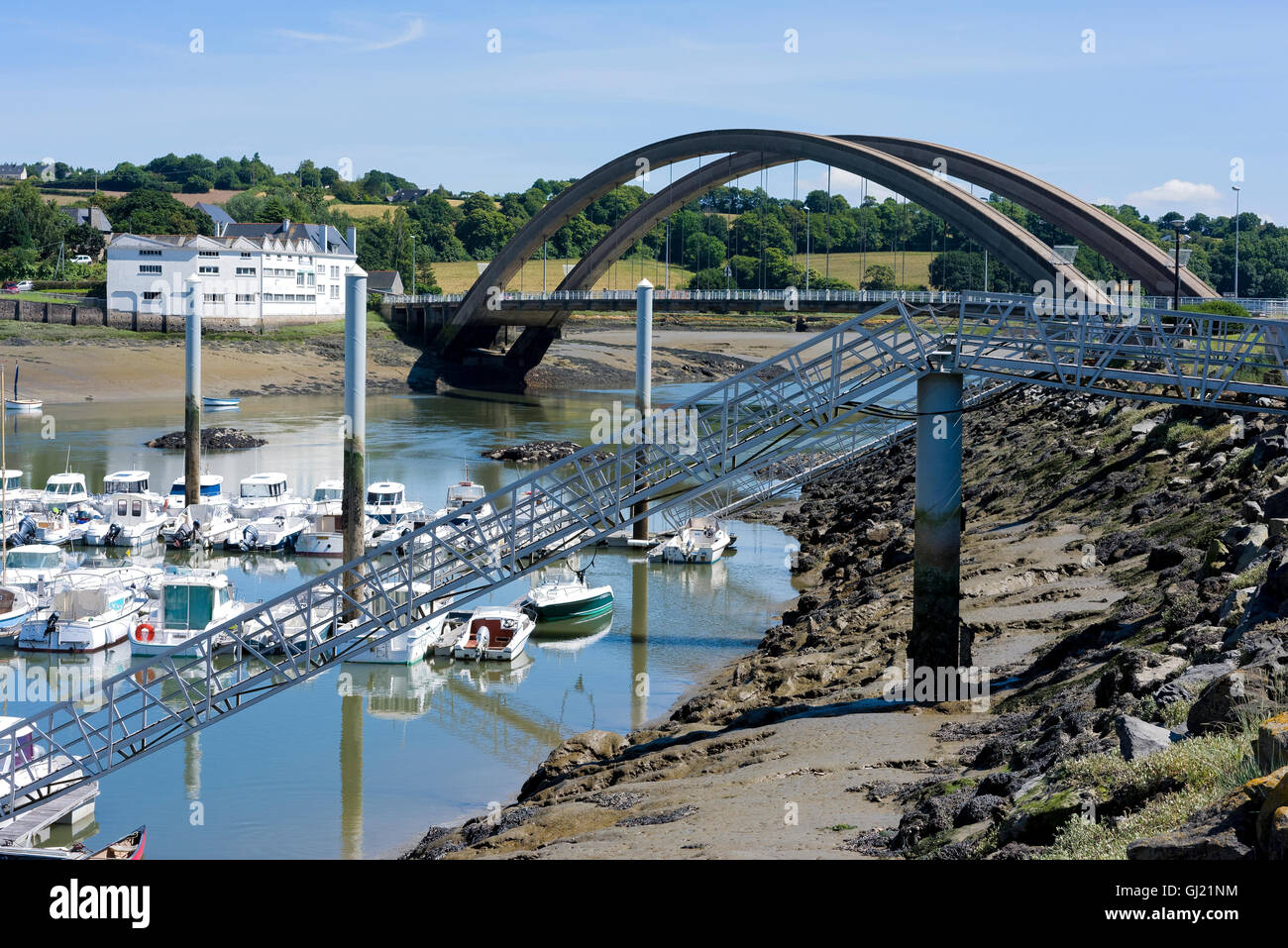 Tréguier marina Brittany France steep pontoon ramp at low water with 10 ...