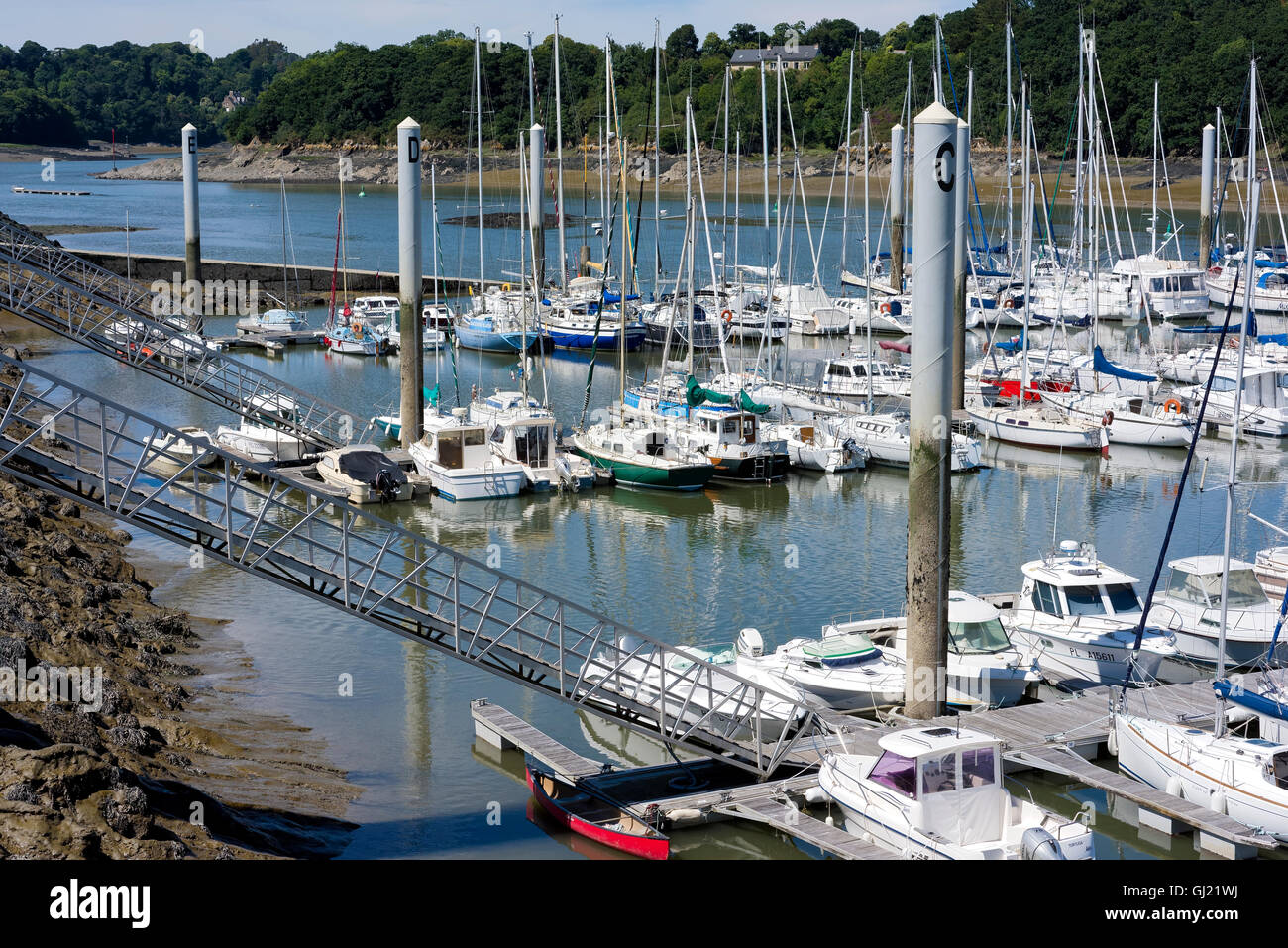 Tréguier marina Brittany France steep pontoon ramp at low water with 10 ...