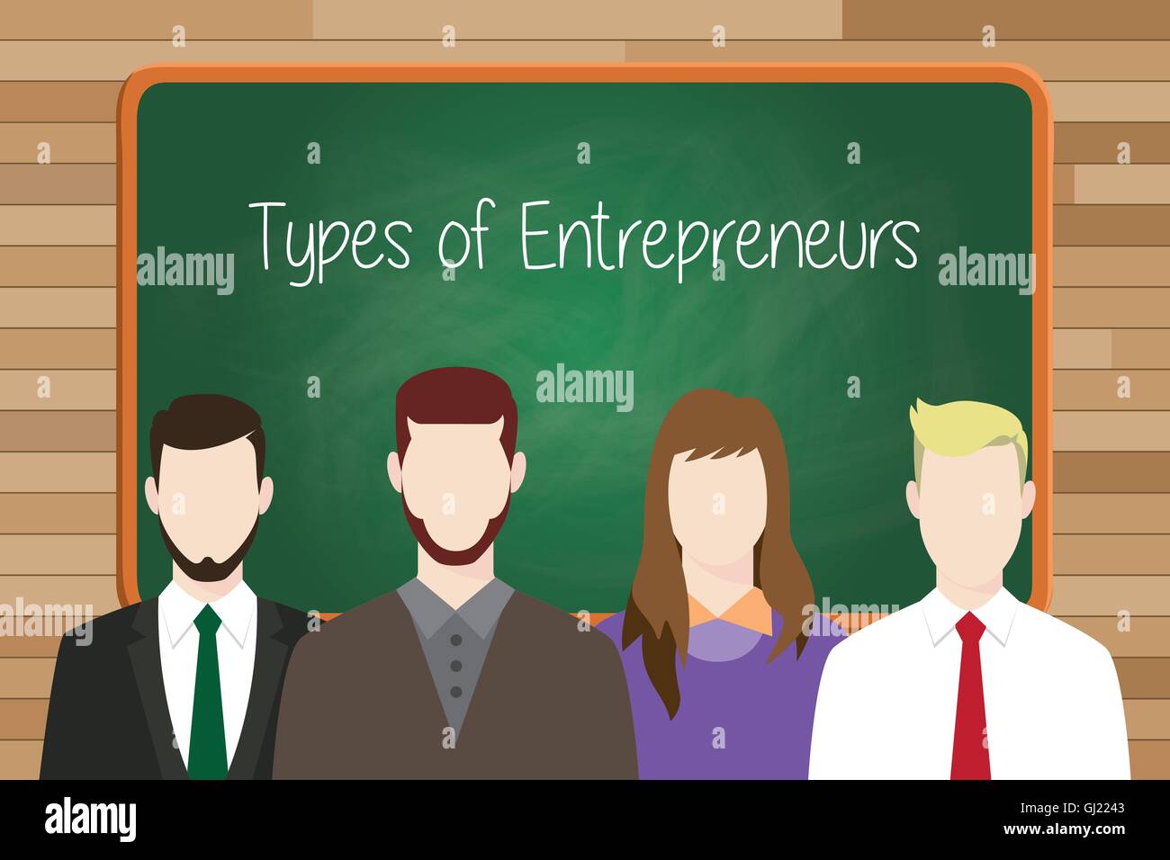 types of entrepreneurs concept illustration with green board as ...