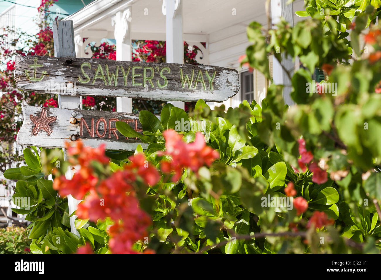 Quaint Street Signs in Hopetown. Colourful hand painted street signs on ...