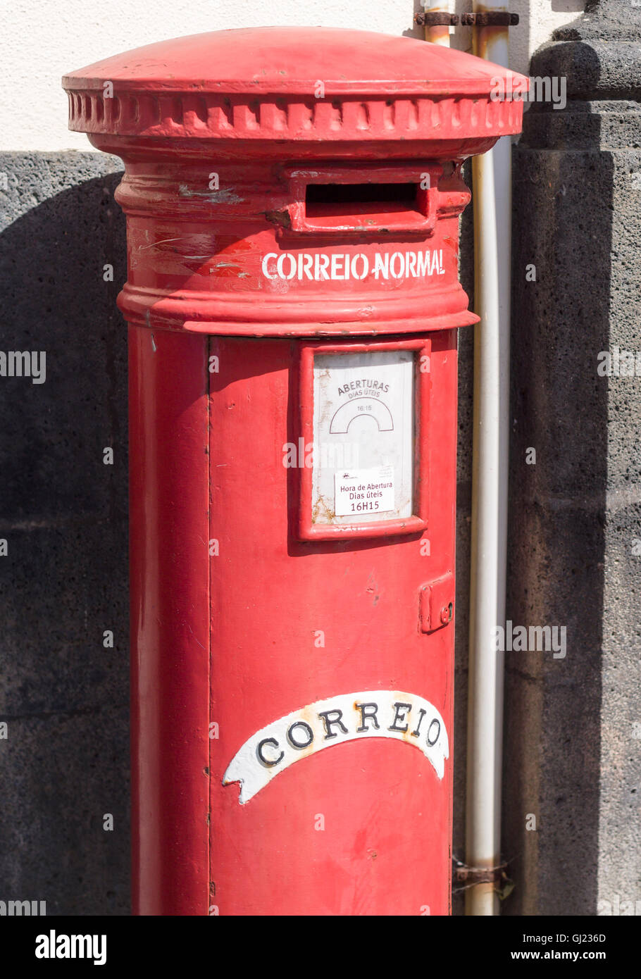 Portuguese Mail box -- Correio Normal. A red mail box along a street in ...