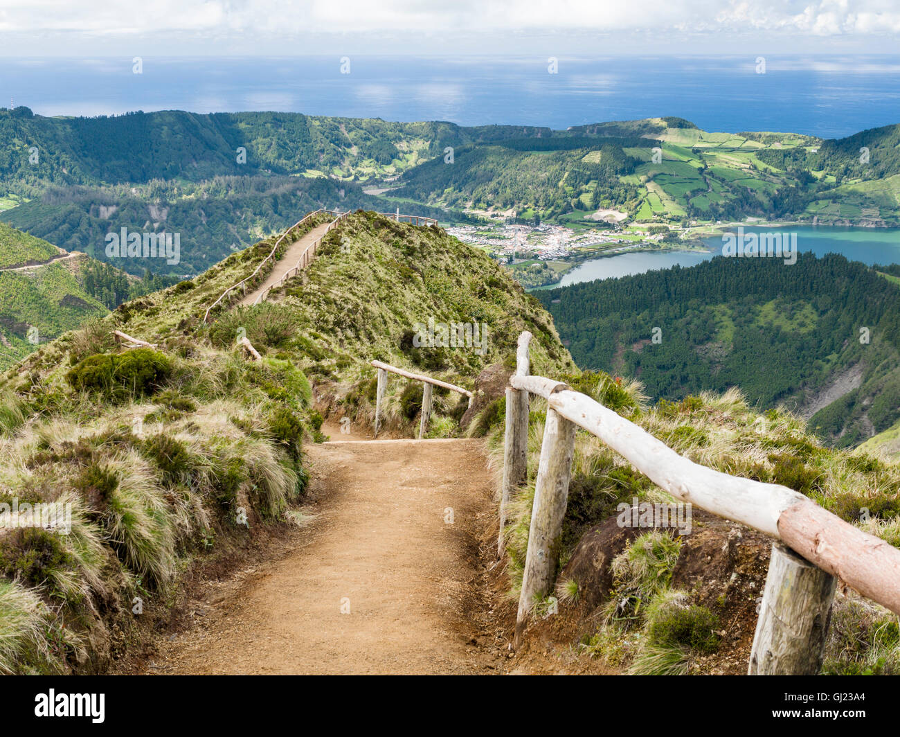 Path to the Viewpoint. A dirt path with wooden handrails winds over the ...