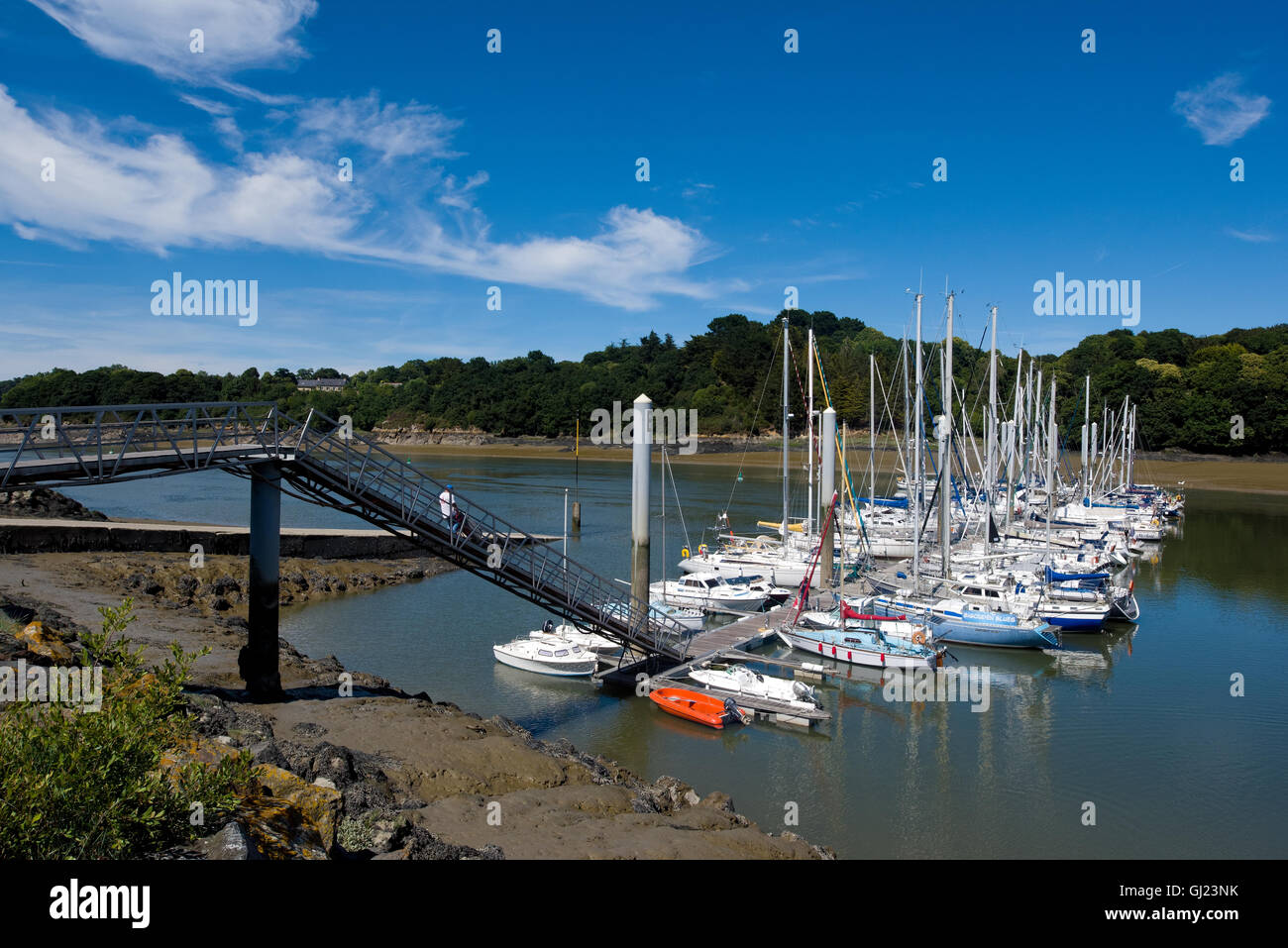 Tréguier marina Brittany France steep pontoon ramp at low water with 10 ...