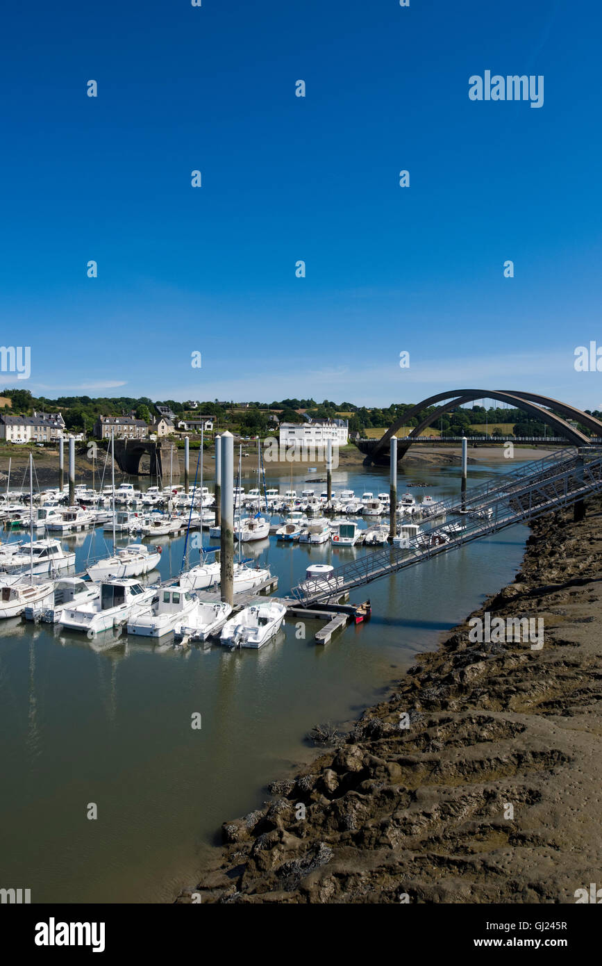 Tréguier marina Brittany France steep pontoon ramp at low water with 10 ...