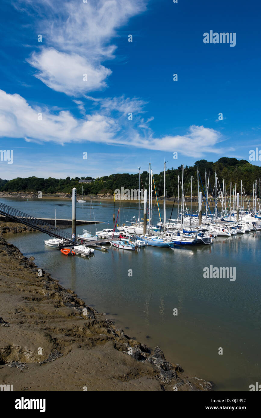 Tréguier marina Brittany France steep pontoon ramp at low water with 10 ...
