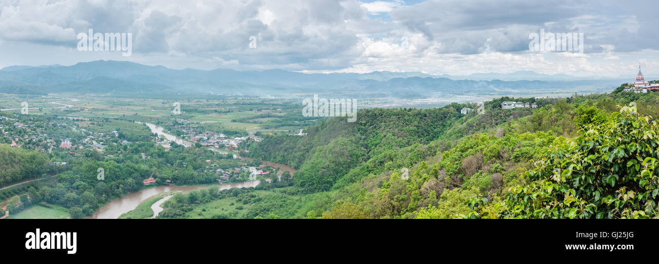 Chiang Rai, Thailand, Panoramic views of winding river cutting through ...