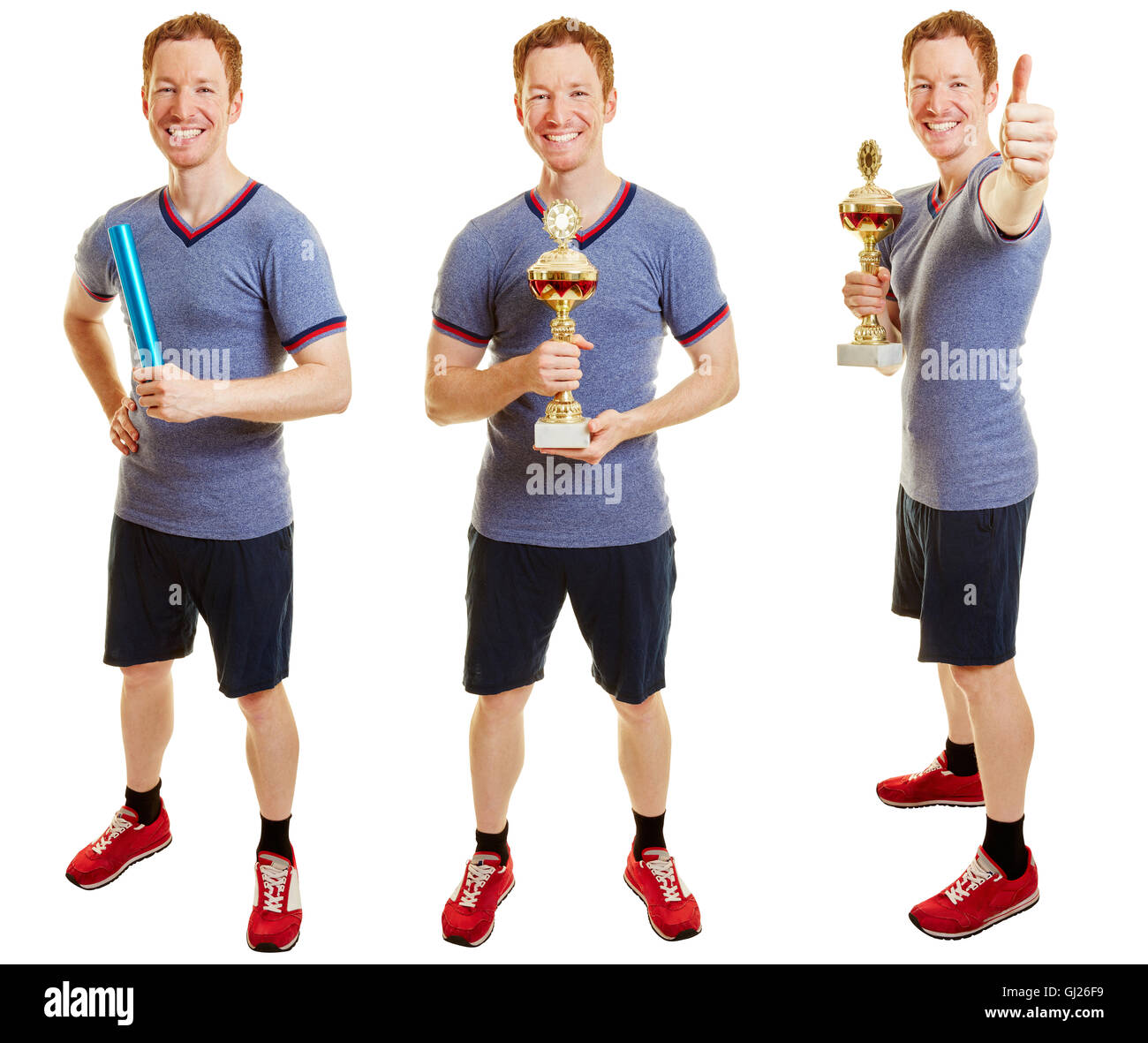 Man as an athlete in different positions as a winner Stock Photo - Alamy
