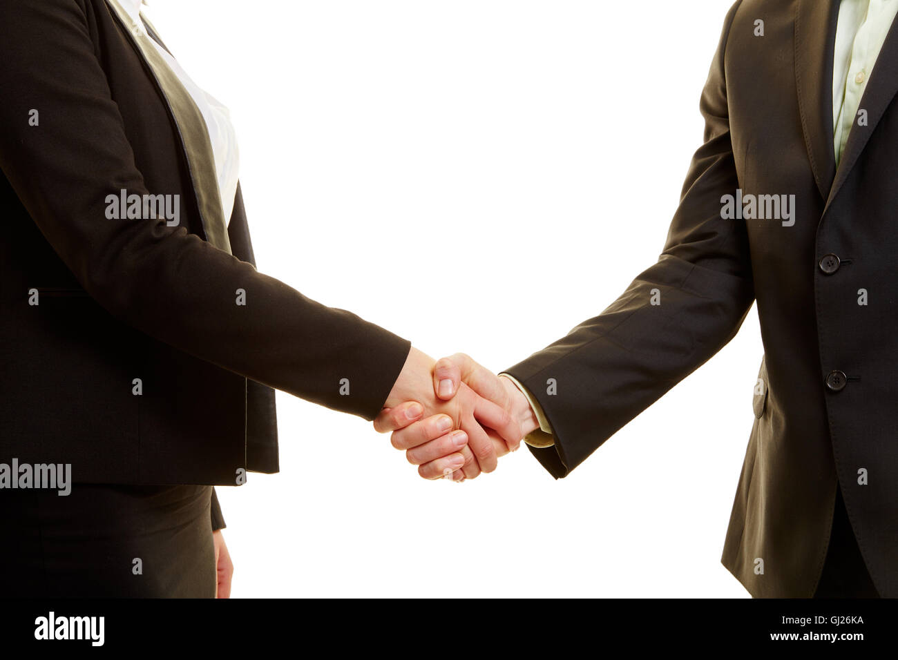 Two business people in a suit shaking hands Stock Photo - Alamy